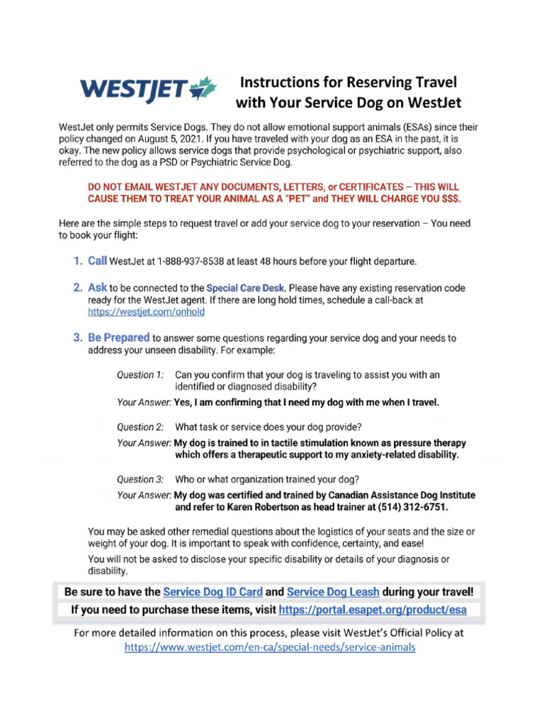 WestJet Instructions For Anne Levy | PDF