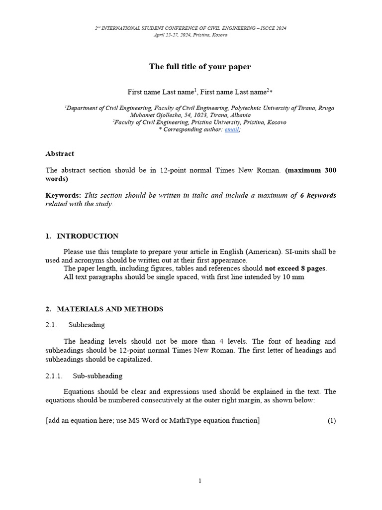 Full Paper Template - ISCCE2024 | PDF | Times New Roman