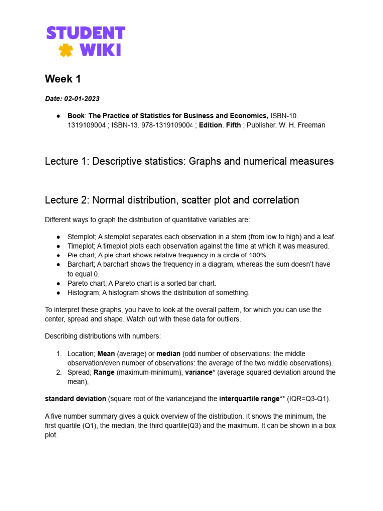 Applied Statistics 1 - Week 1 | PDF | Regression Analysis | Linear ...