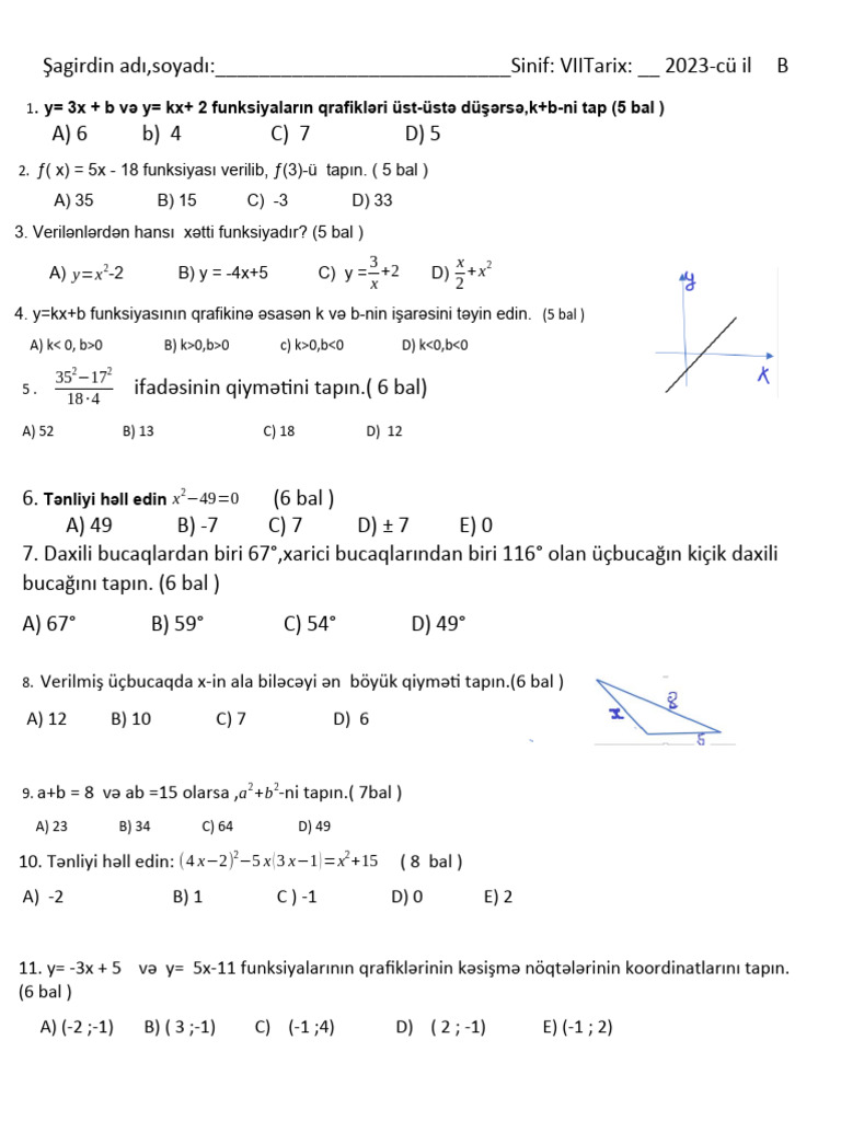 BSQ2-VII Sinif a-VəB Variantları. | PDF