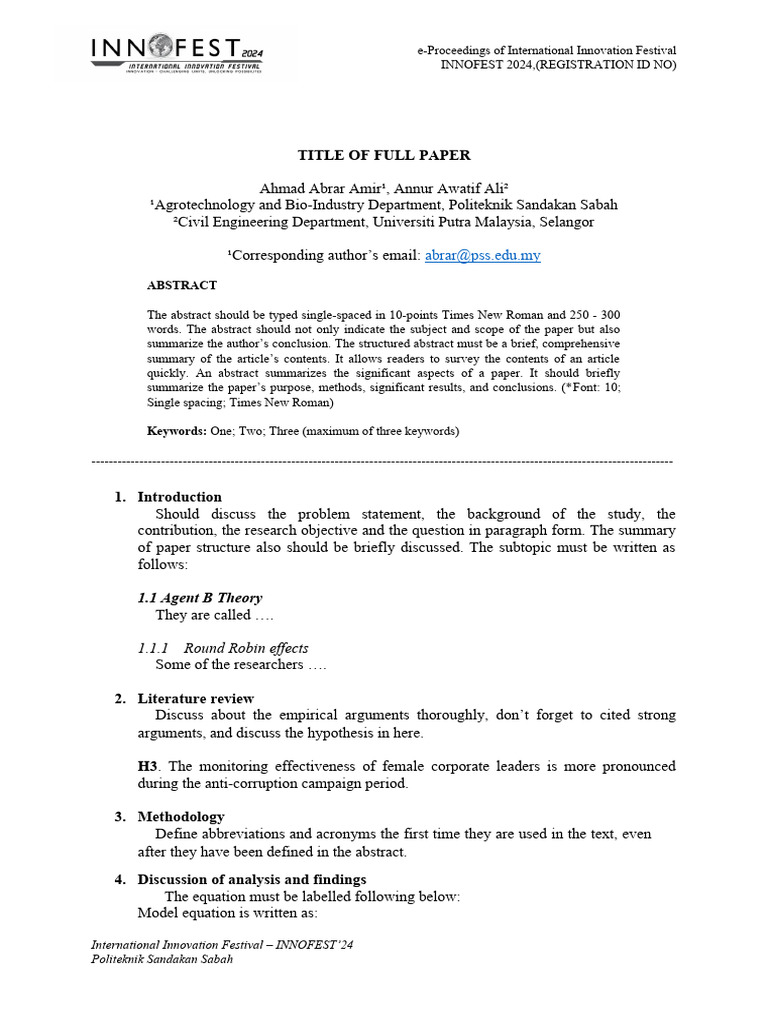 Full Paper Template Innofest 2024 Agw4lzffl9 | PDF