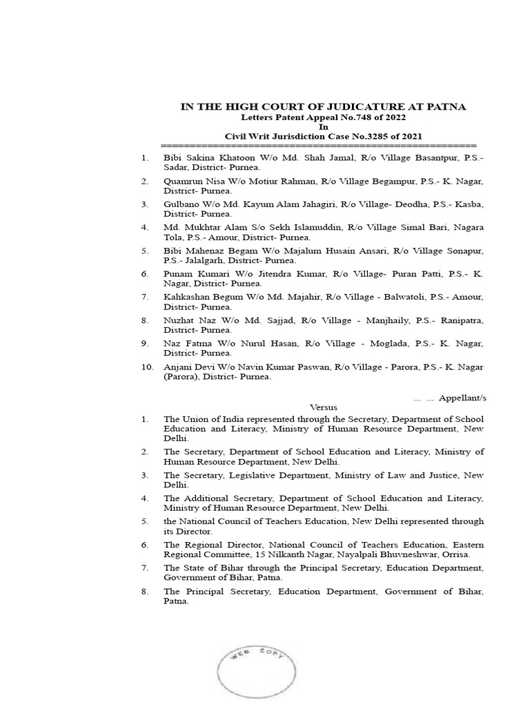Patna High Court Appeals 2022 | PDF | Appeal | Government Of India
