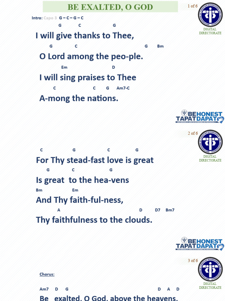 Be Exalted, O God - EC Music Chords & Lyrics | PDF | Glory (Religion ...
