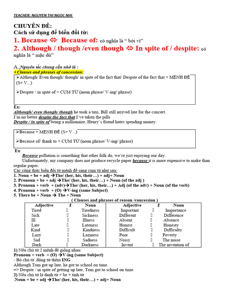 LÝ THUYẾT CẤU TRÚC MĐ BECAUSE AND ALTHOUGH | PDF