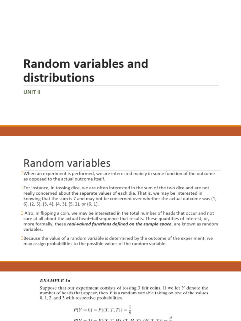 Unit II Slides-Random Variables and Distributions (Autosaved) | PDF
