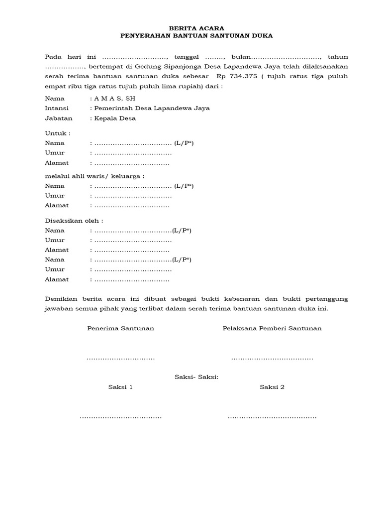 BERITA ACARA Santunan - 070957 | PDF