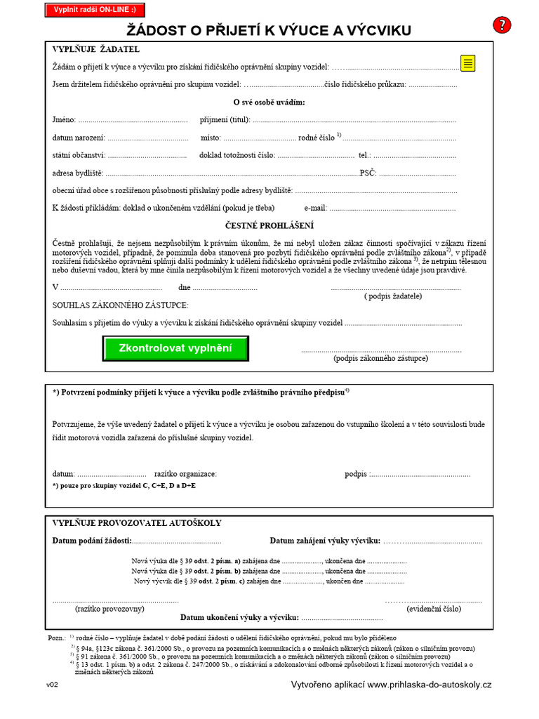 Prihlaska Do Autoskoly | PDF