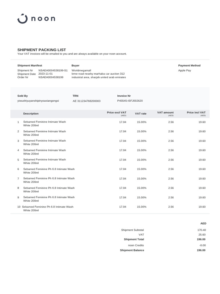 Noon Doc 80038888 | PDF | Invoice | Value Added Tax