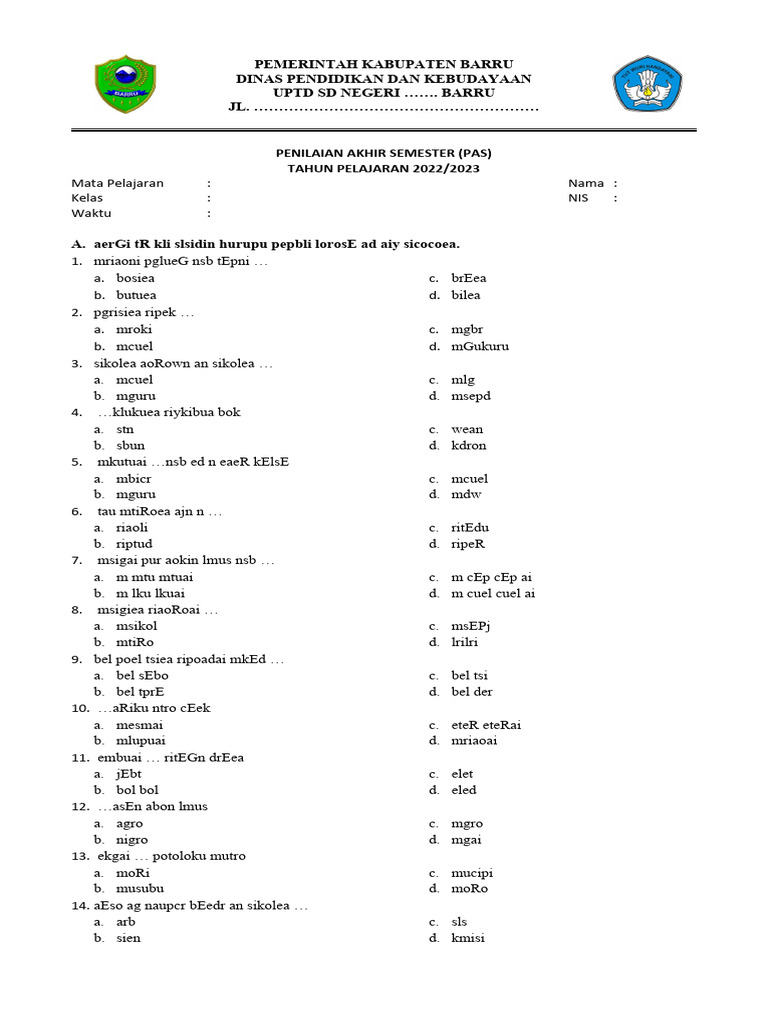 Soal Sas Bahasa Bugis Kelas 4 | PDF