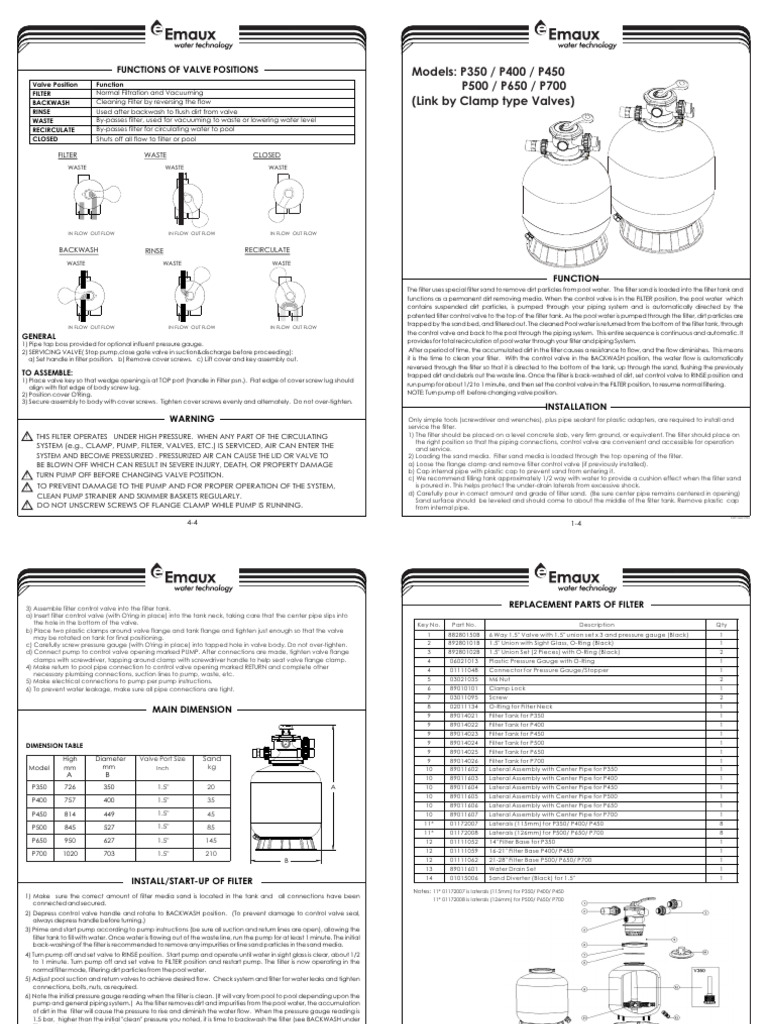 UM-F002A - EMFI12072703 EMAUX P Series Filter | PDF | Pump | Filtration