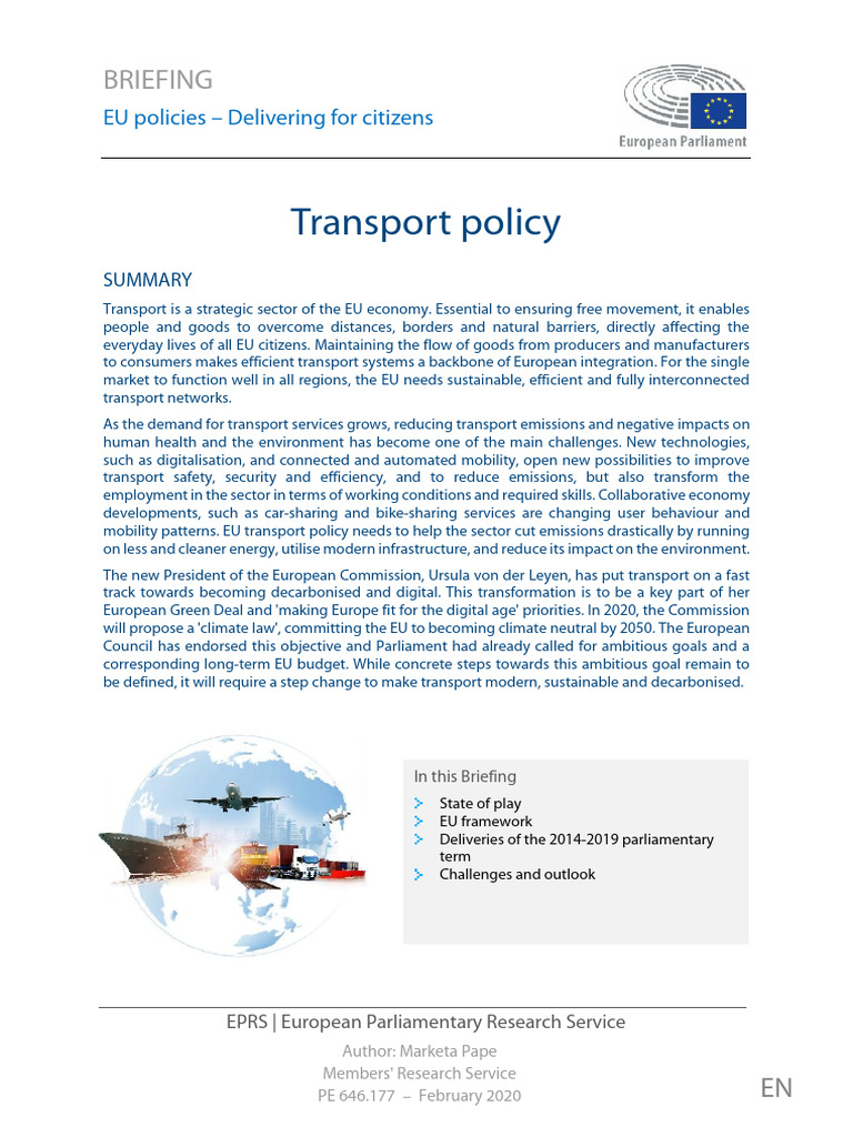 Eprs Bri (2020) 646177 en | PDF | European Union | Transport