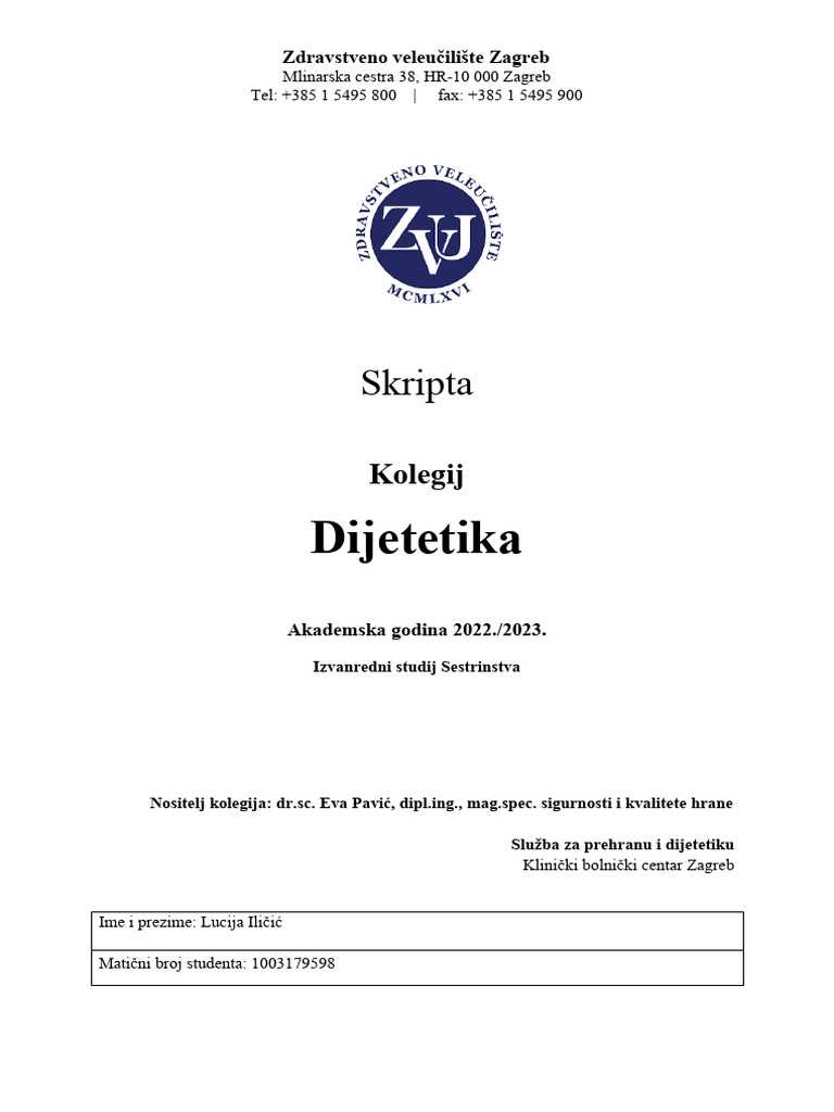 Skripta Dijetetika 2022 - 2023 | PDF