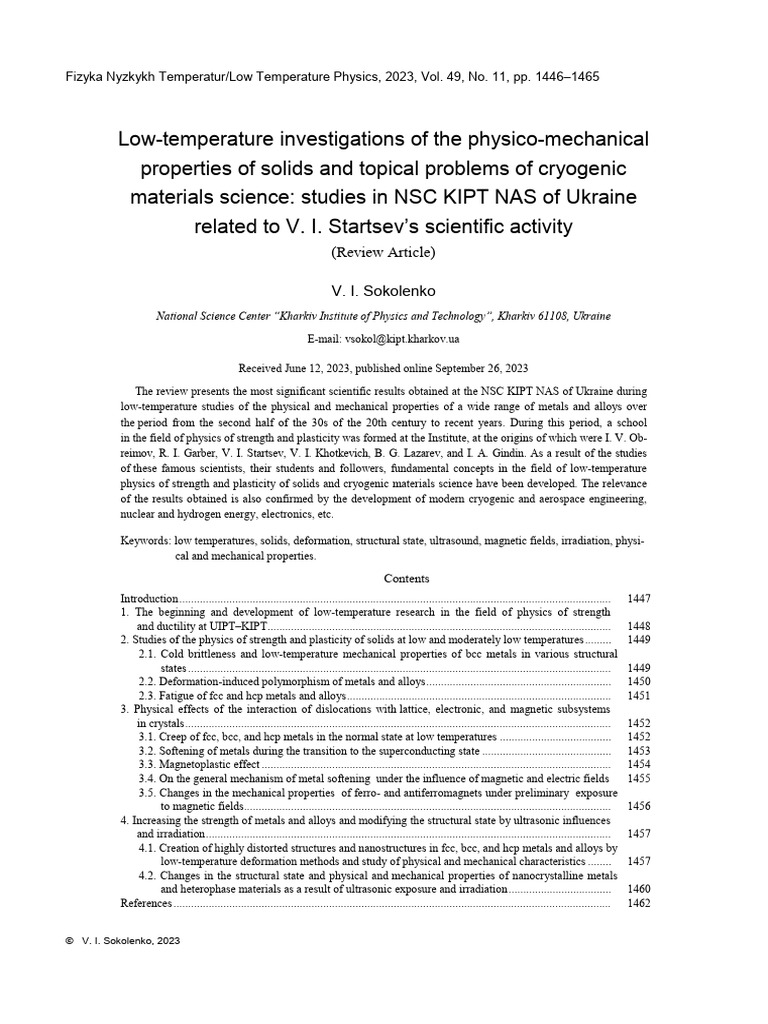 Low Temp. Phys. - 2023 | PDF | Plasticity (Physics) | Metals