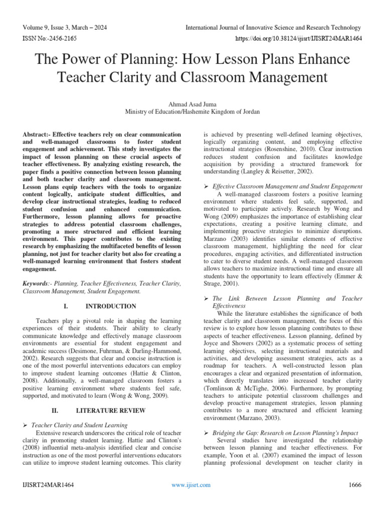 The Power of Planning: How Lesson Plans Enhance Teacher Clarity and ...