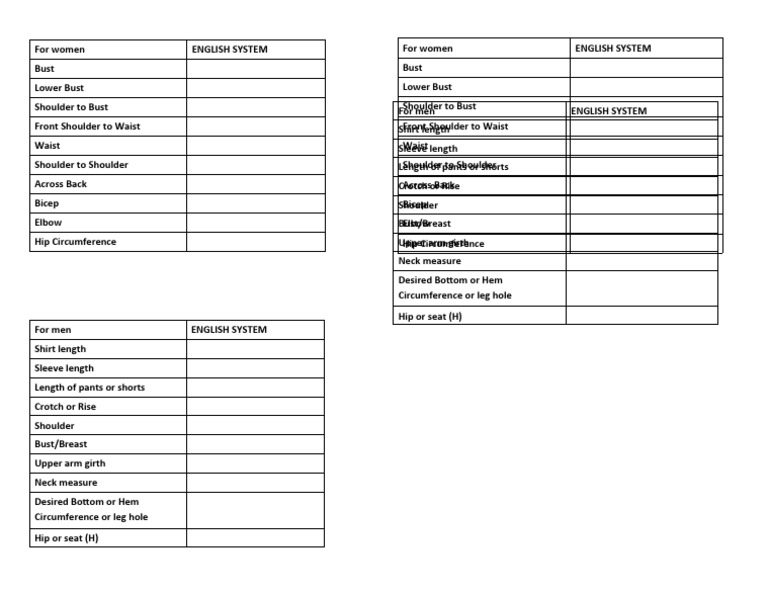 Body Measurement Guide for Tailoring | PDF