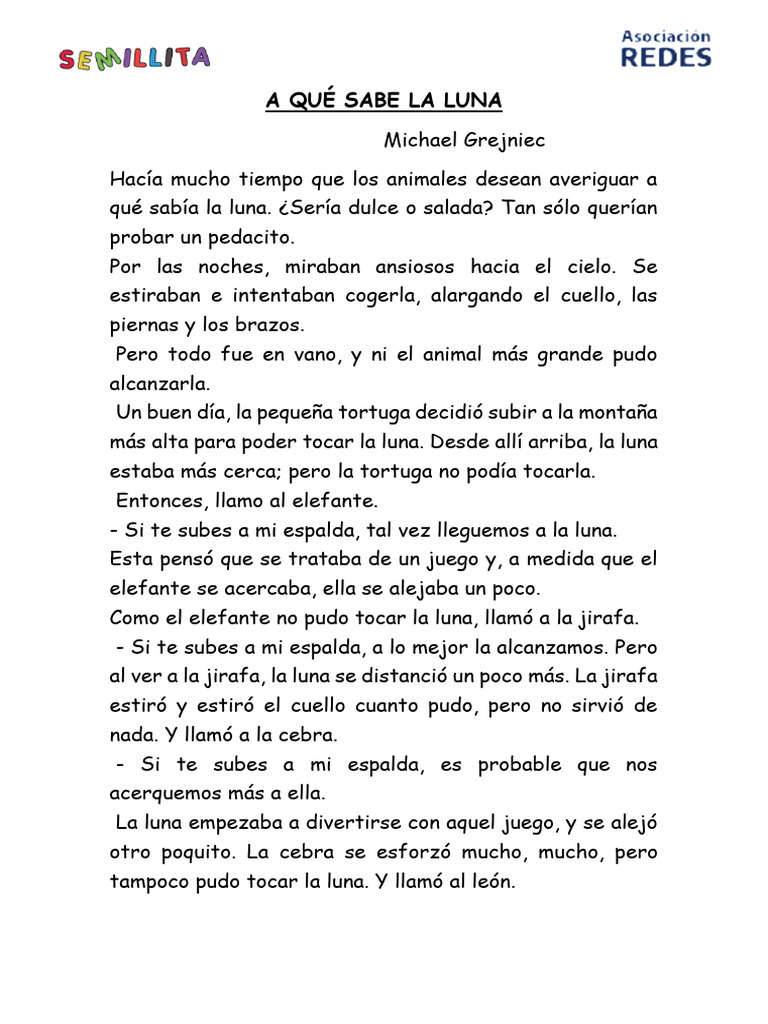 A Qué Sabe La Luna Texto | PDF | Luna