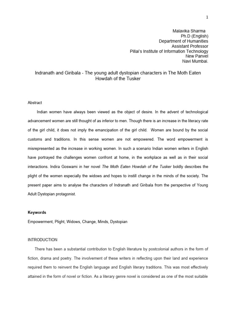 Reference - The Young Adult Dystopian Characters in The Moth Eaten Howdah of The Tusker | PDF ...