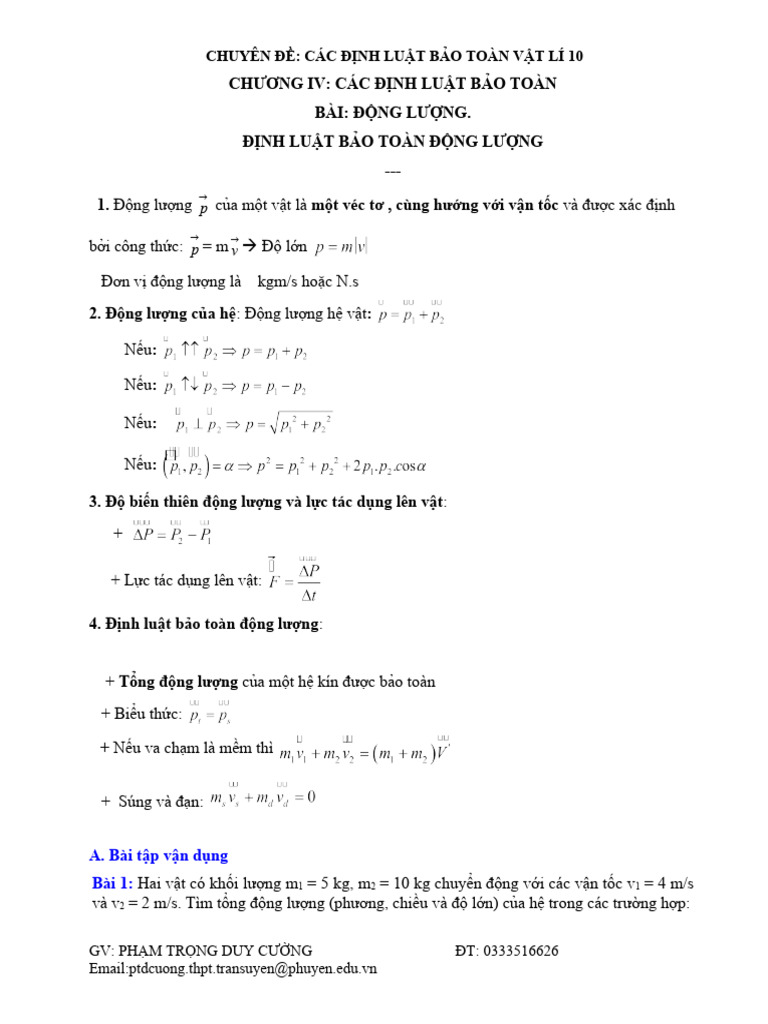 Bai Tap Chuyen de Cac Dinh Luat Bao Toan Hay A47c44c33c | PDF