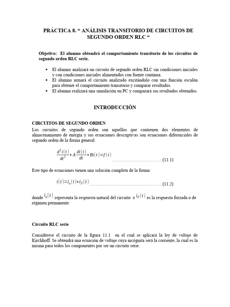 Análisis Transitorio en Circuitos RLC | PDF | Red eléctrica | Ecuaciones
