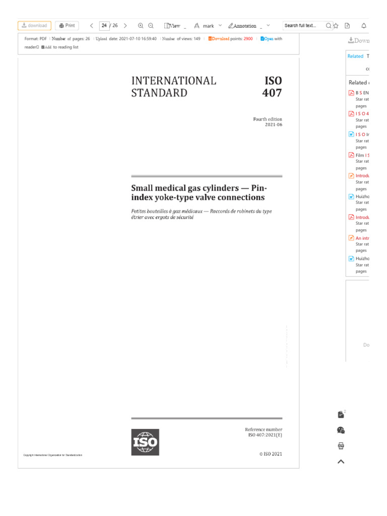 ISO 407-2021 - Med Gas Cylinder Specs | PDF