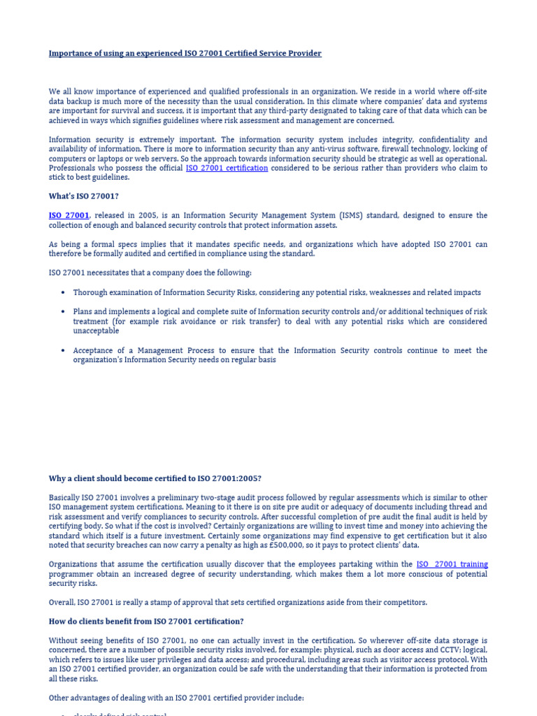 AS1 - ISO27001-certification | Download Free PDF | Information Security | Computer Security