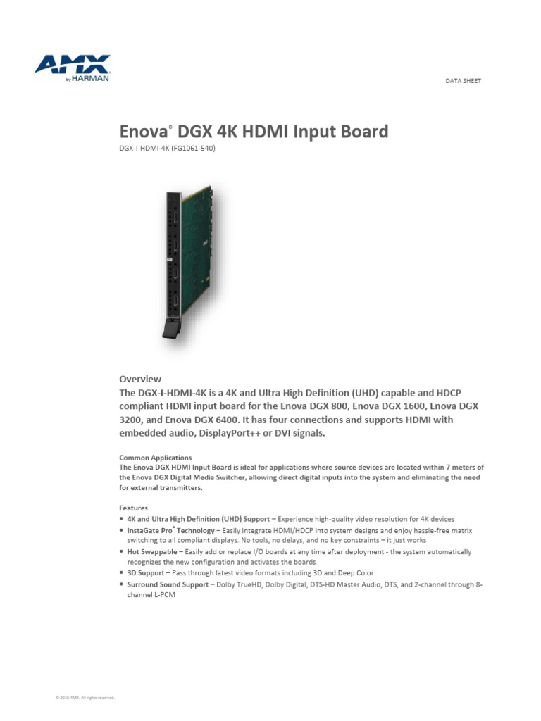 DGX I HDMI 4K.DataSheet | PDF | Hdmi | Information And Communications Technology