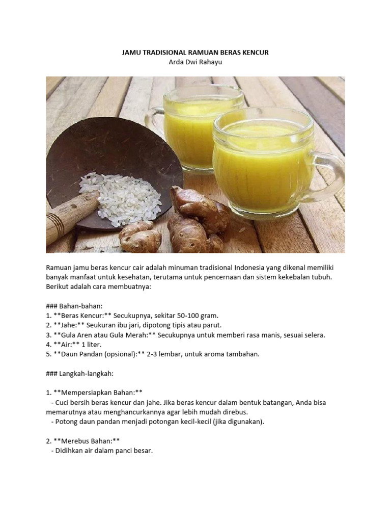 Jamu Tradisional Ramuan Beras Kencur | PDF