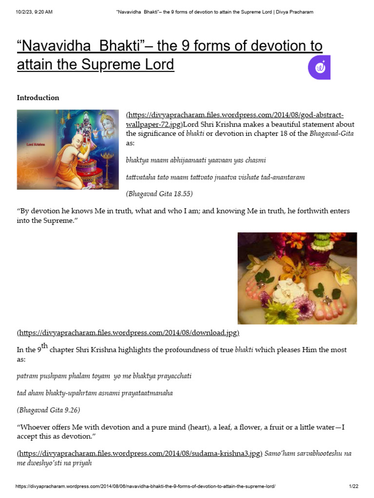 Navavidha Bhakti | PDF | Bhakti | Bhagavata Purana