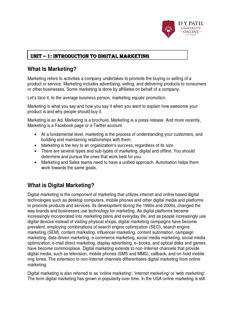 Unit 1 (RM) Introduction To Digital Marketing | PDF | Digital Marketing | Marketing