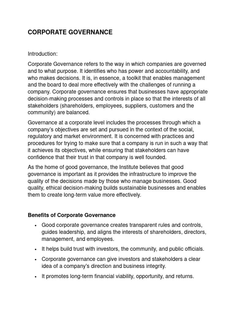 Corporate Governance | Download Free PDF | Governance | Corporate ...