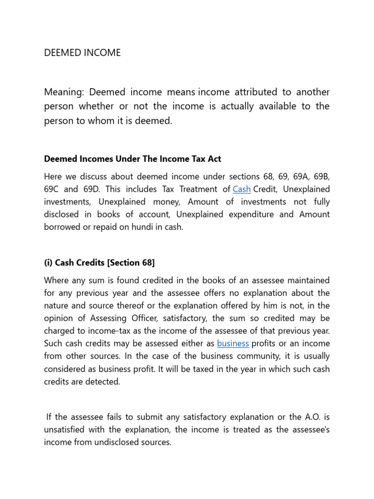 Deemed Income | PDF | Expense | Income