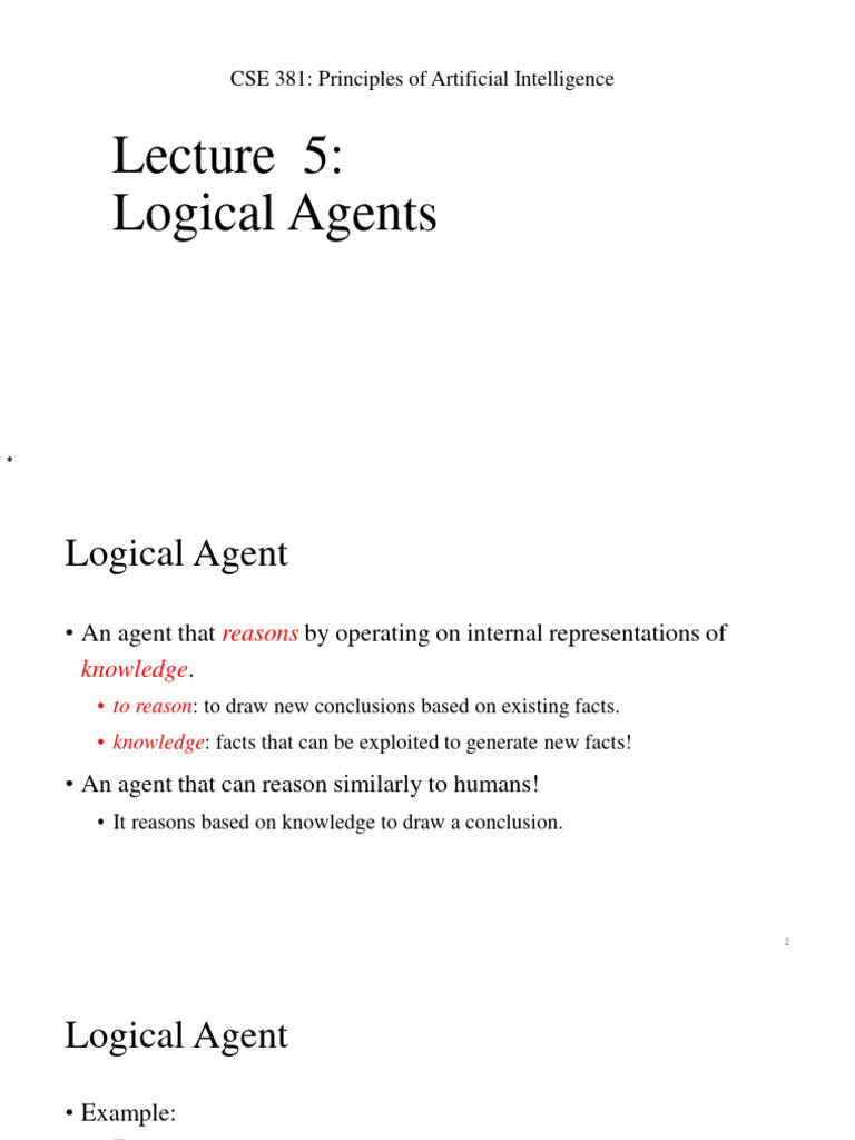 CSE 381 Lecture 05 Logical Agents LastUpdate Mar 07 2021 | PDF | Logic | Inference