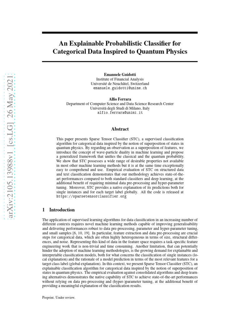 An Explainable Probabilistic Classifier For Categorical Data Inspired To Quantum Physics | PDF ...