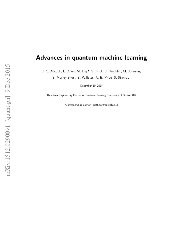 Advances in Quantum Machine Learning | PDF | Principal Component ...