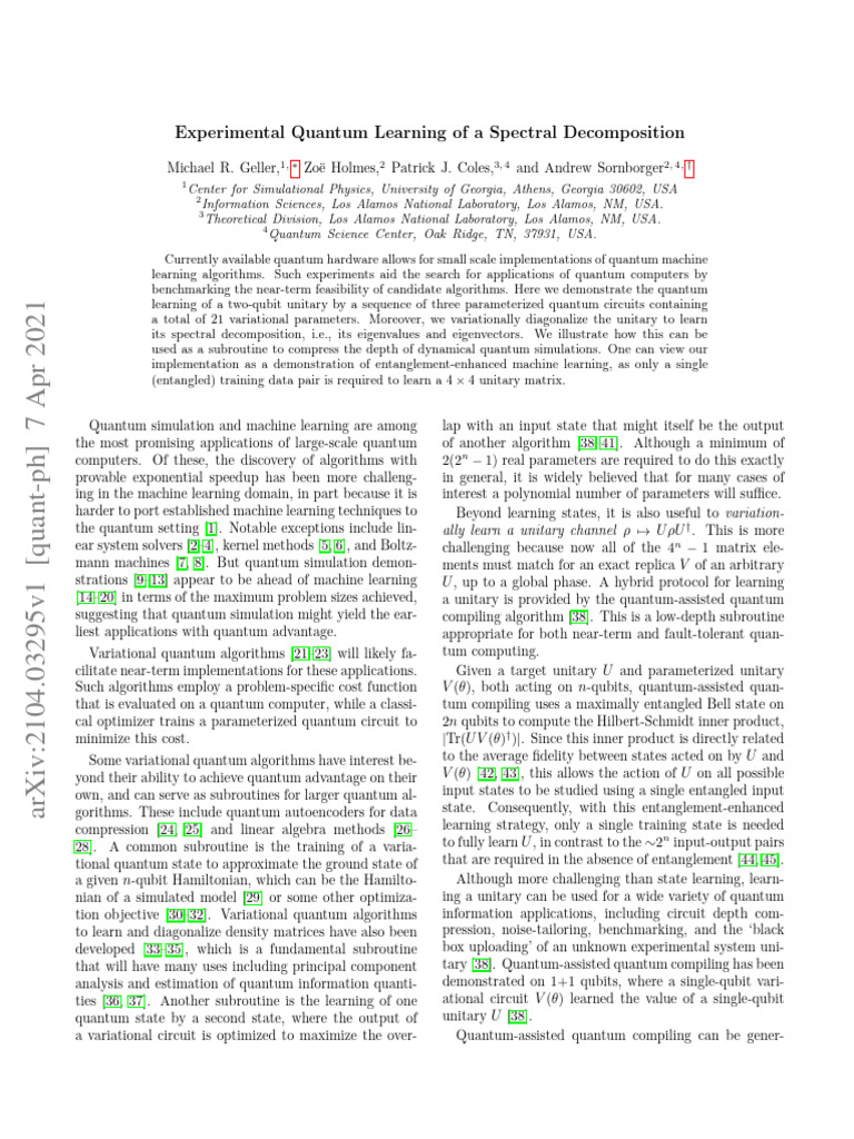 Experimental Quantum Learning Spectral Decomposition | PDF | Quantum Computing | Physics