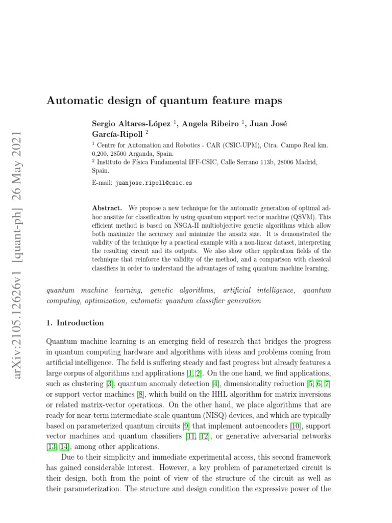 Automatic Design of Quantum Feature Maps | PDF | Quantum Computing | Support Vector Machine
