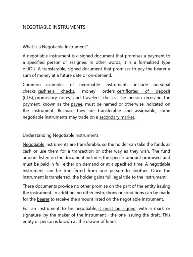 Negotiable Instruments | PDF | Negotiable Instrument | Cheque