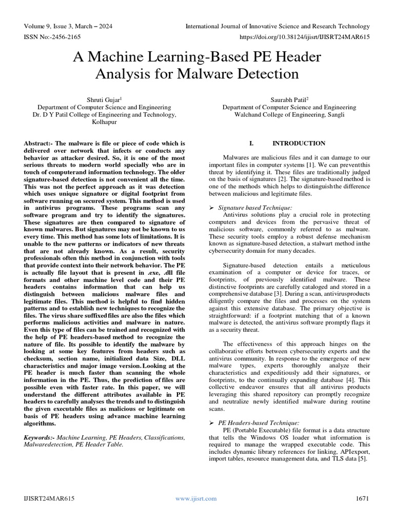 A Machine Learning-Based PE Header Analysis For Malware Detection | PDF | Antivirus Software ...