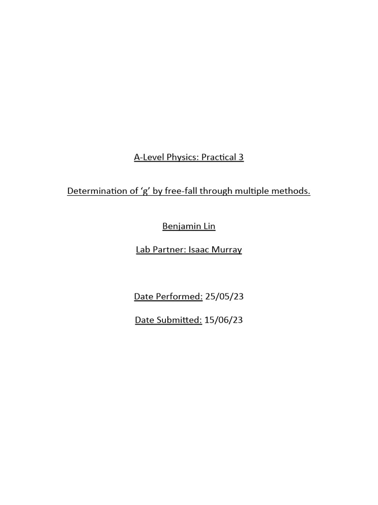 Measuring Gravitational Acceleration 'g' | PDF | Metre | Accuracy And ...