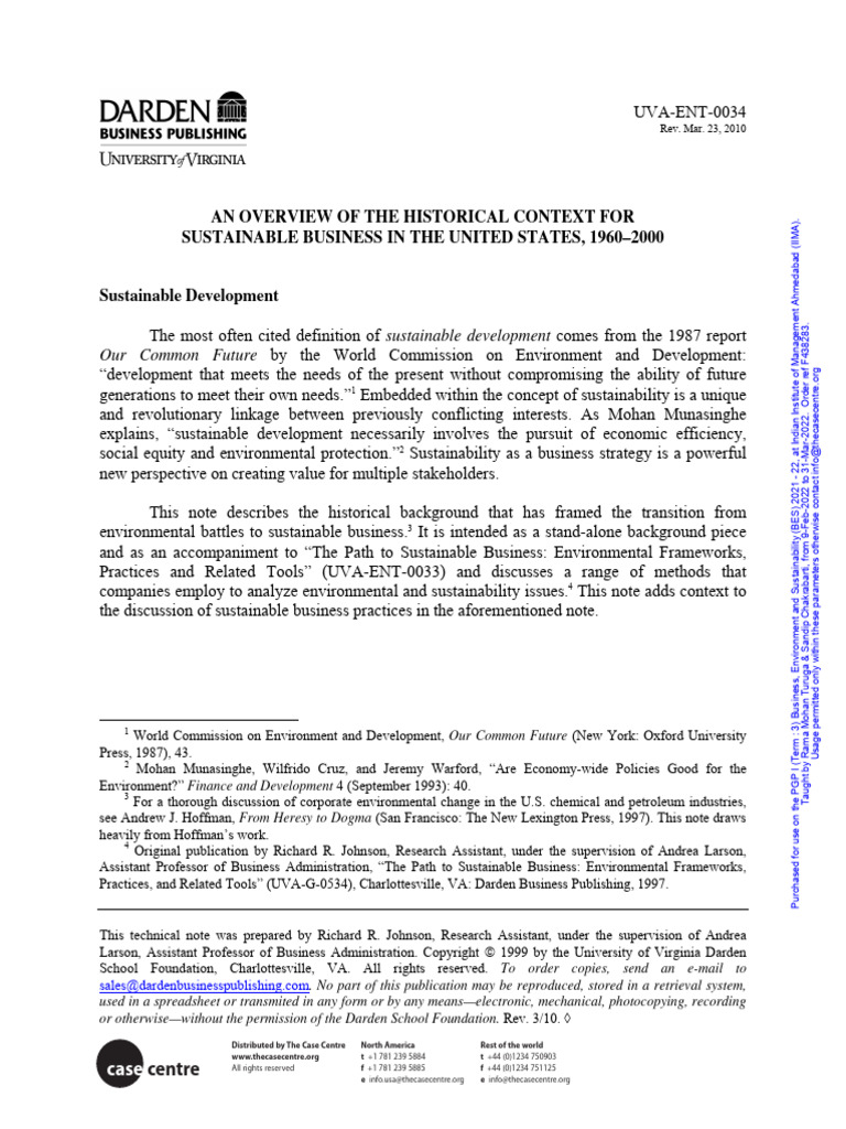 An Overview of The Historical Context For Sustainable Business in The ...