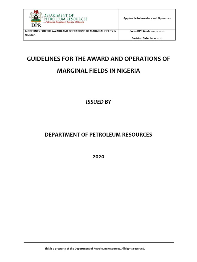 Guidelines For The Award and Operations of Marginal Fields in Nigeria ...