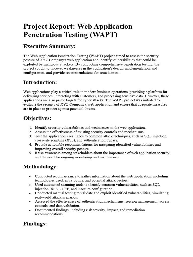 Project Report On WAPT | PDF | Security | Computer Security