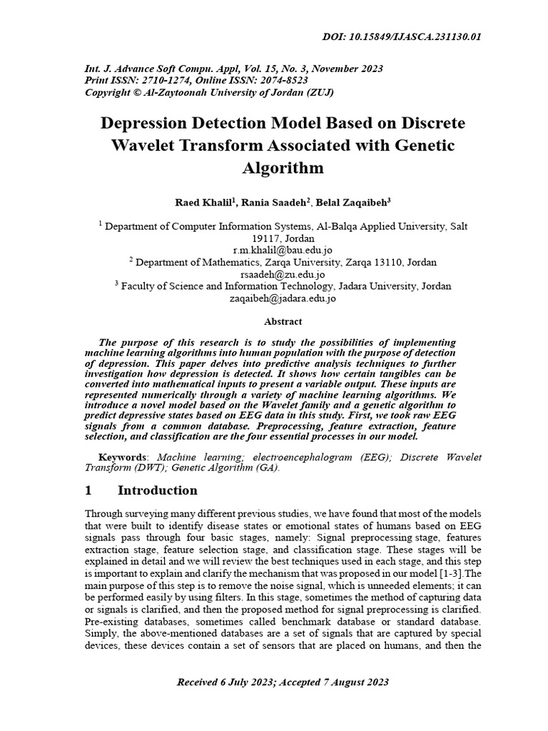 Depression Detection Model Based On Discrete Wavelet Transform ...