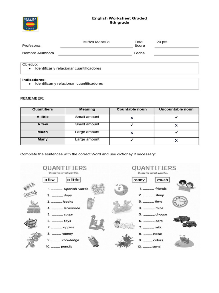 8th Grade Quantifiers Worksheet | PDF