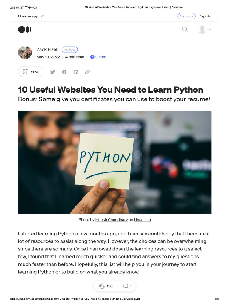 10 Useful Websites You Need To Learn Python - by Zack Fizell - Medium ...
