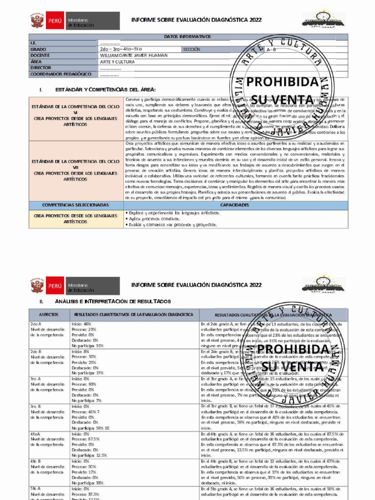 Informe Evaluacion Diagnostica Arte Y Cultura Pdf Evaluación 9508