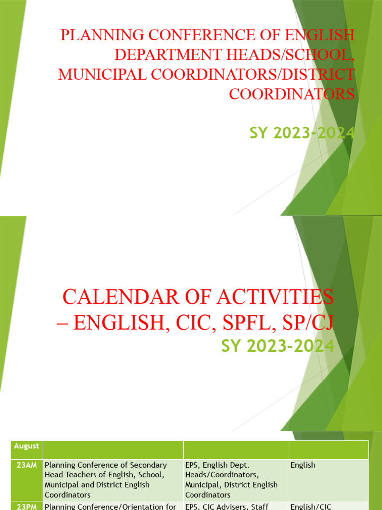 Calendar of Activities For SY 2023 | PDF | Learning | Behavior Modification