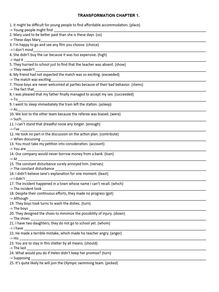 Sentence Transformation Exercises | PDF