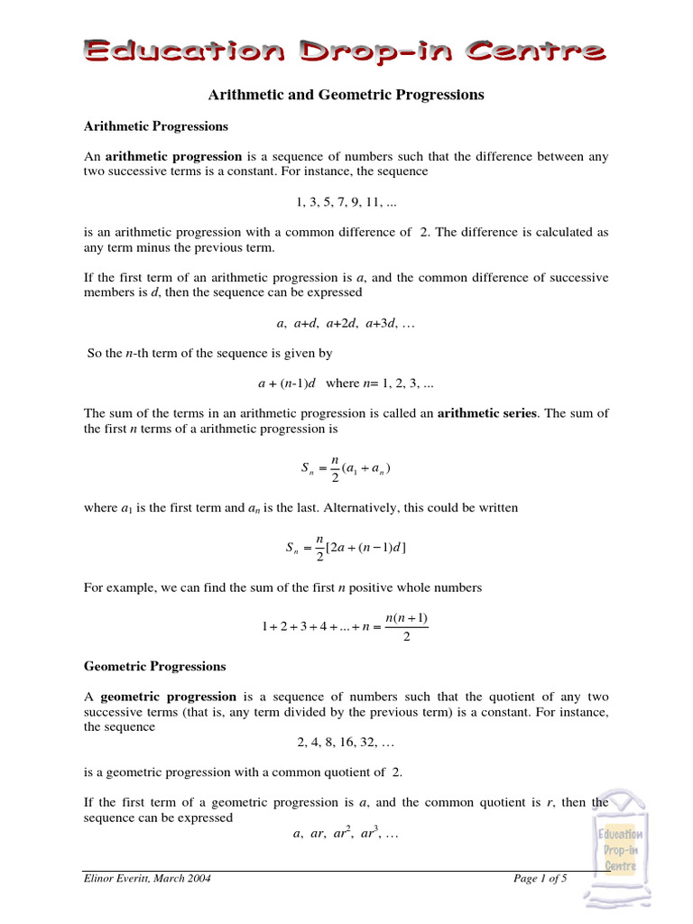 Arithmetic and Geometric Progressions | PDF | Arithmetic | Numbers