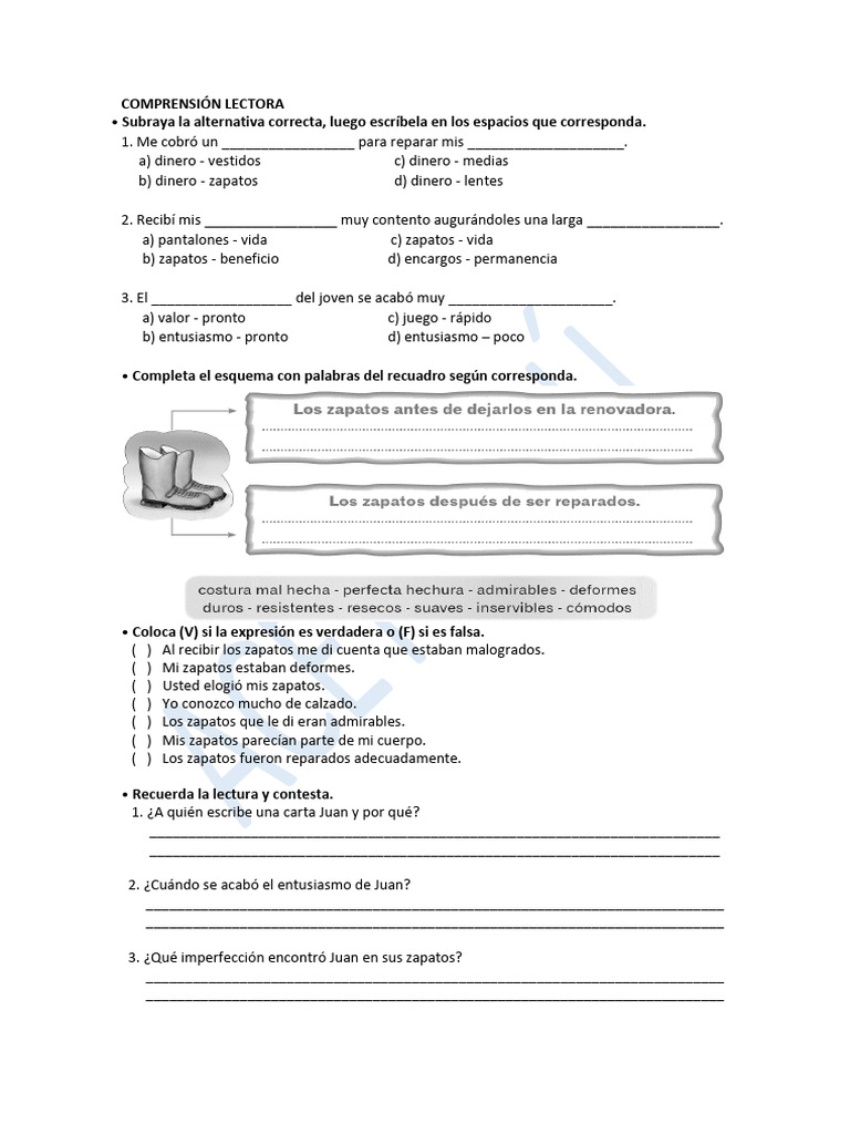 Ejercicios de Comprensión Lectora para Estudiantes | PDF